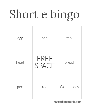 Short e bingo