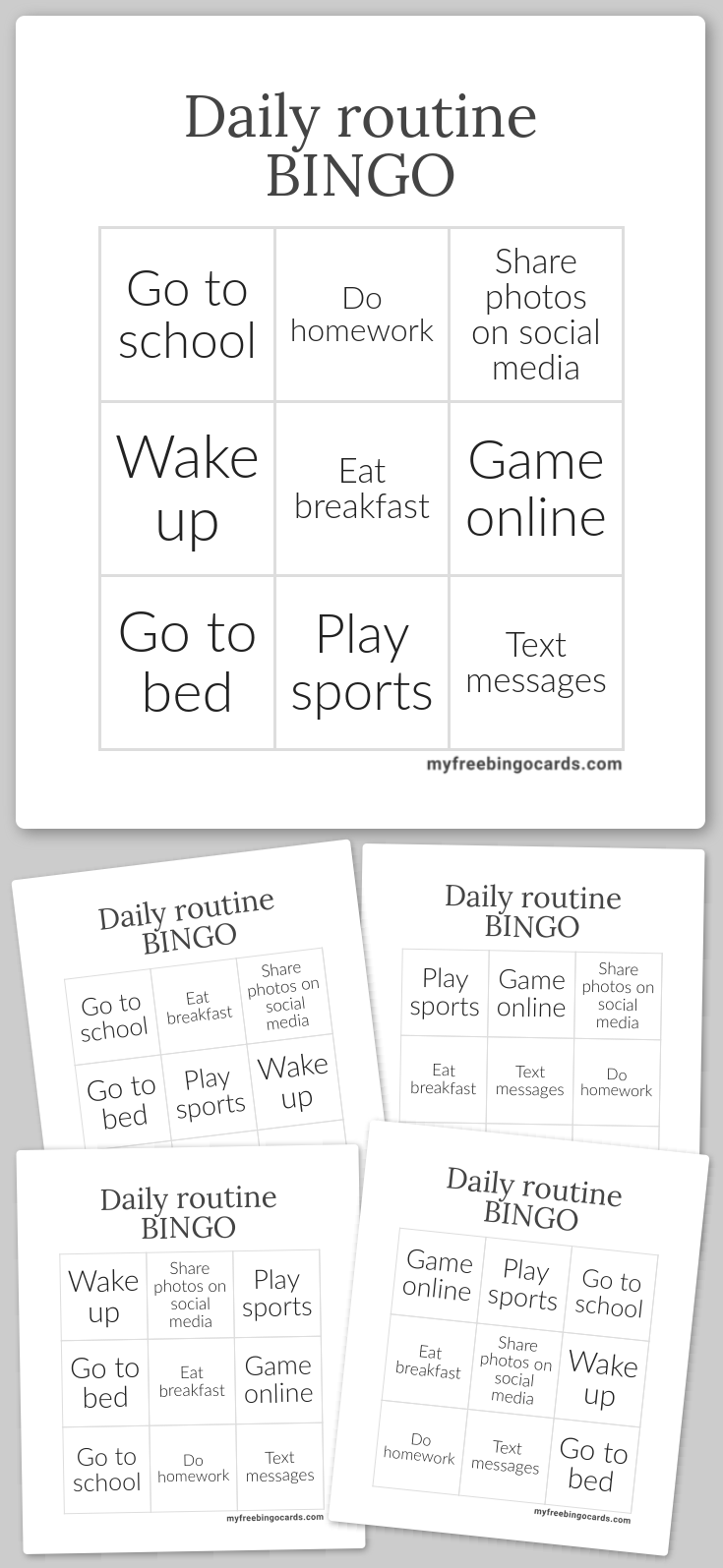 Virtual Daily routine BINGO