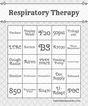Respiratory Therapy Bingo