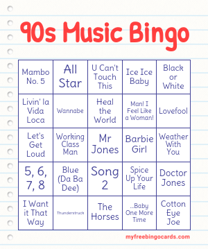 90s Music Bingo