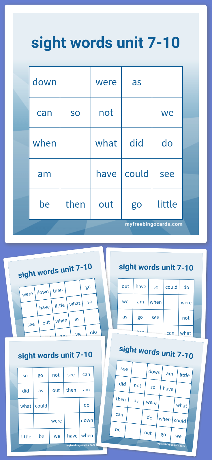 Virtual sight words unit 7-10 bingo
