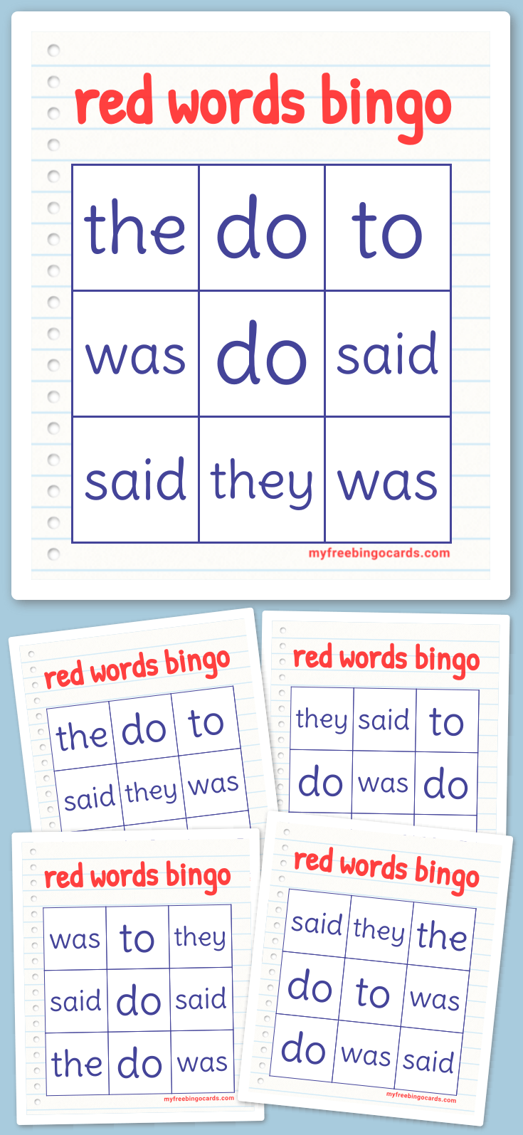 Virtual red words bingo