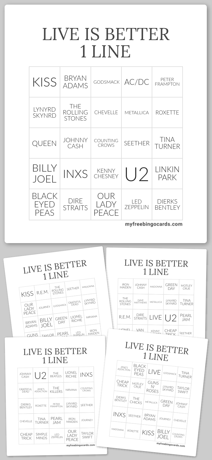 Virtual LIVE IS BETTER 1 LINE BINGO
