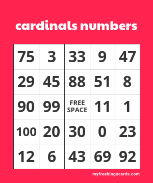 cardinals numbers bingo