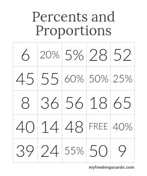 Percents and Proportions Bingo