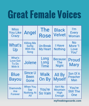 Great Female Voices Bingo
