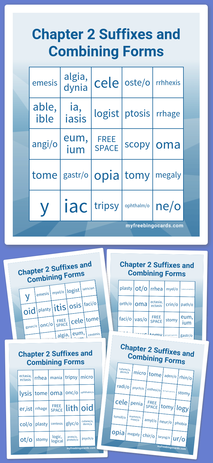 Virtual Chapter 2 Suffixes and Combining Forms Bingo