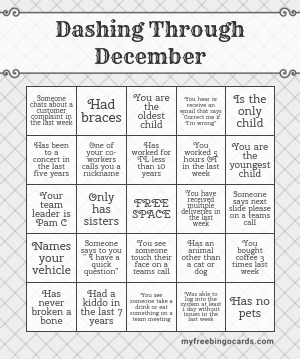 Dashing Through December Bingo