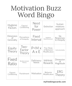 Motivation Buzz Word Bingo