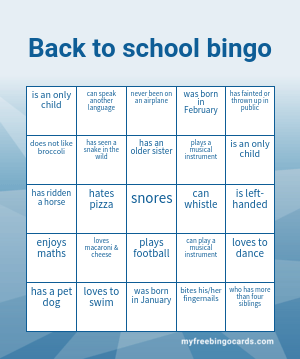 Back to school bingo