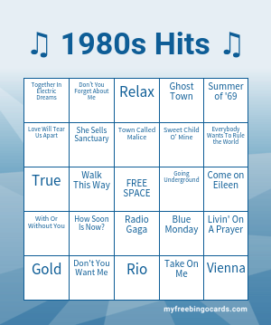 1980s Hits ♫ Bingo