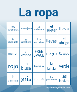 Print 100+ La ropa Bingo Cards