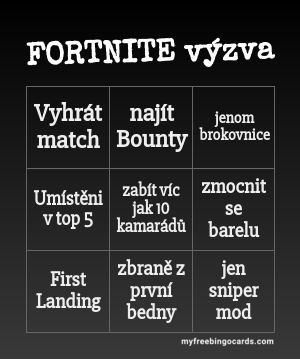 FORTNITE výzva Bingo