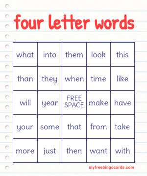 four letter words bingo