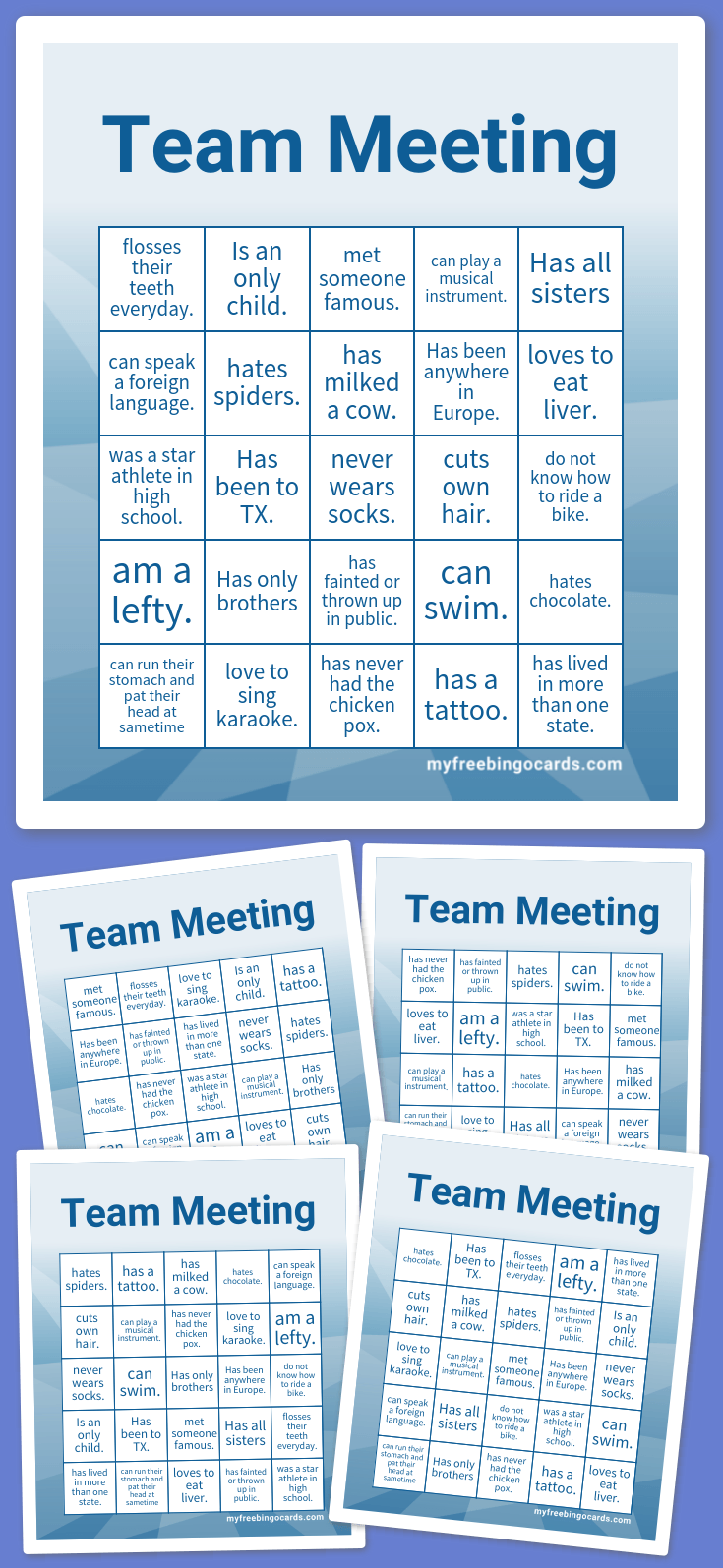 Virtual Team Meeting Bingo