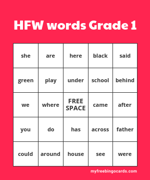 Print 100+ HFW words Grade 1 Bingo Cards