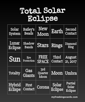 Total Solar Eclipse Bingo