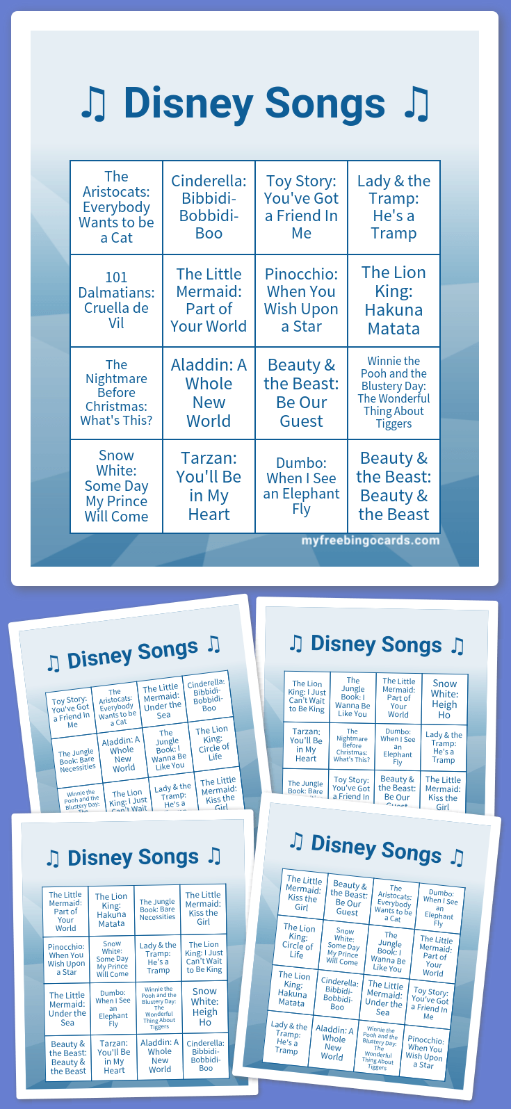 Virtual ♫ Disney Songs ♫ Bingo