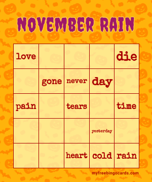 November Rain Bingo