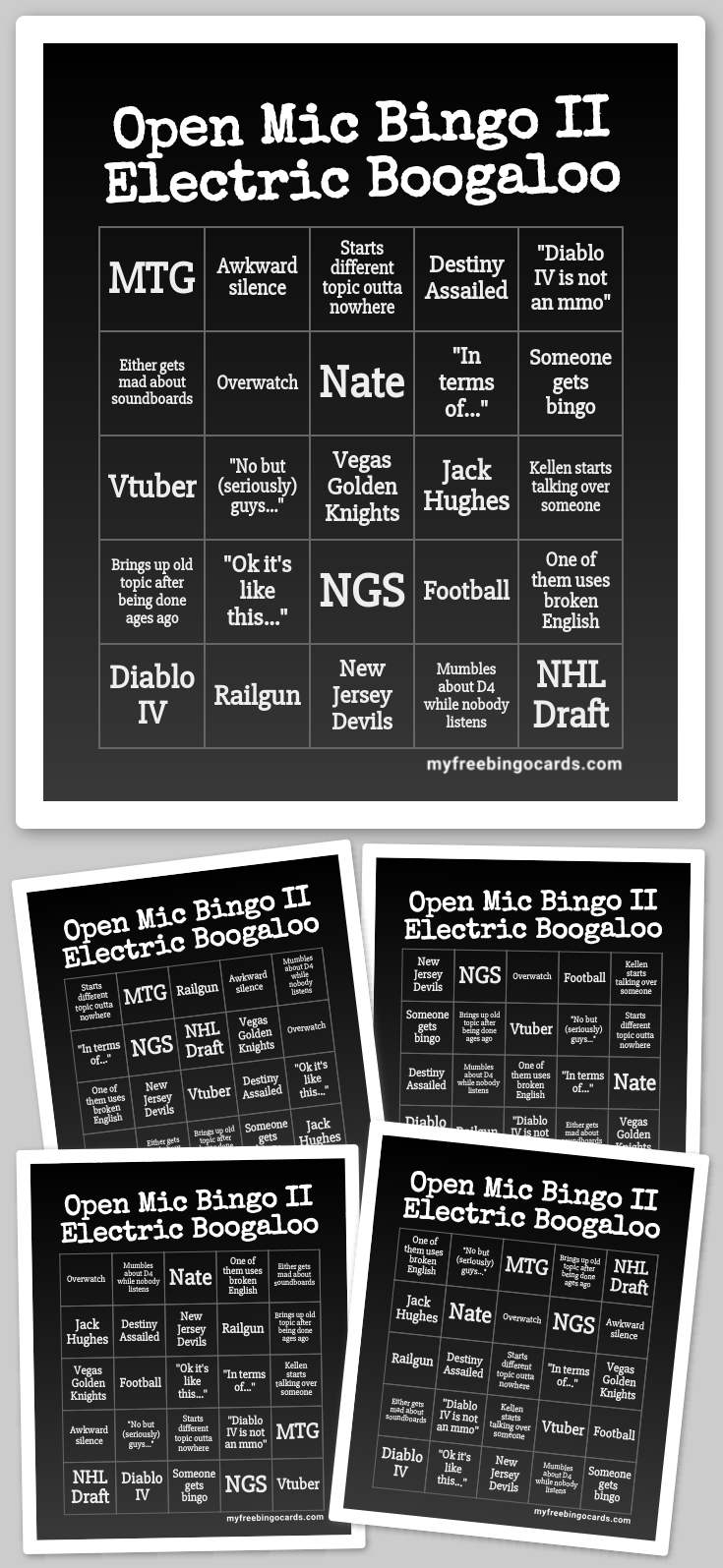 Virtual Open Mic Bingo II Electric Boogaloo