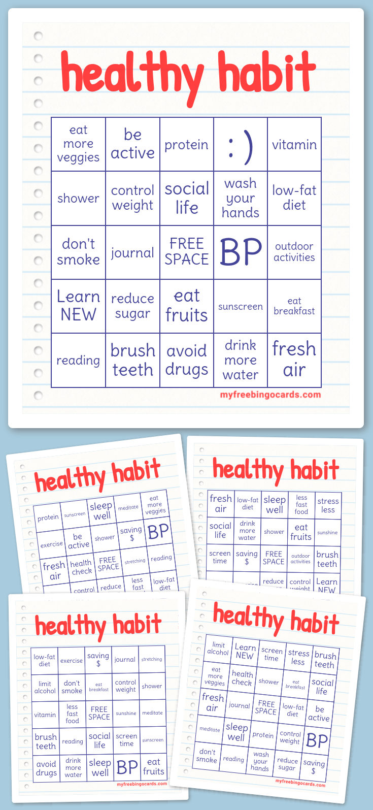 Virtual healthy habit bingo