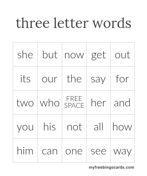 three letter words bingo