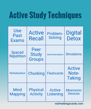 Active Study Techniques Bingo