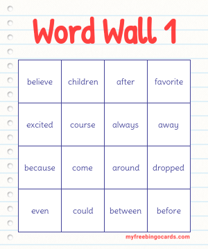Word Wall 1 Bingo