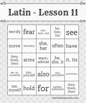 Latin - Lesson 11 Bingo