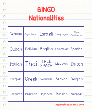 BINGO Nationalities