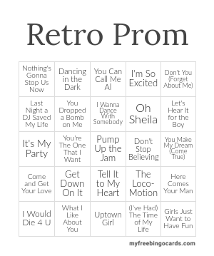 Retro Prom Bingo