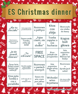 ES Christmas dinner Bingo