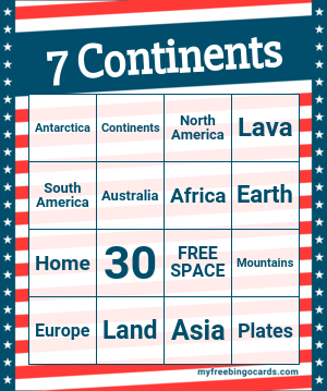 7 Continents Bingo