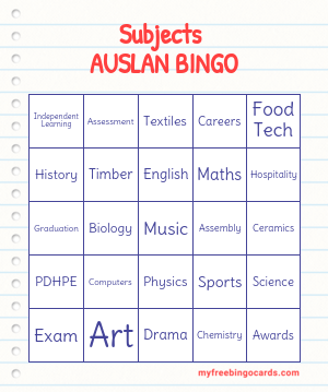 Subjects AUSLAN BINGO