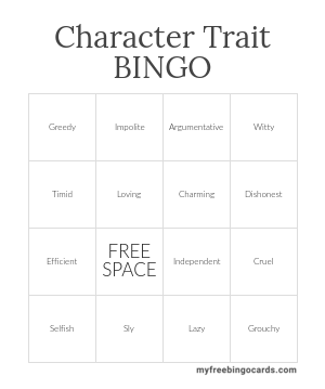 Character Trait BINGO