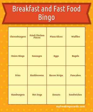 Breakfast and Fast Food Bingo