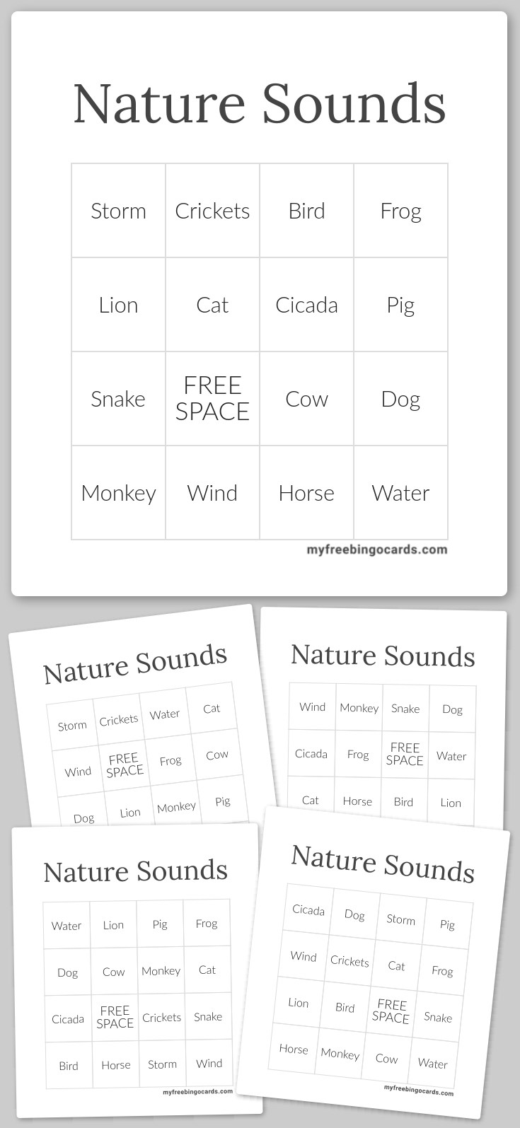 Virtual Nature Sounds Bingo