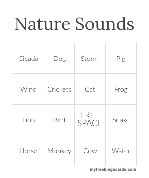Nature Sounds Bingo