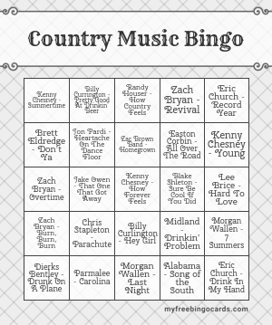 Country Music Bingo
