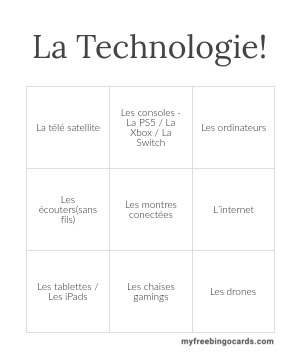 La Technologie! Bingo