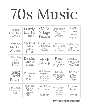 70s Music Bingo