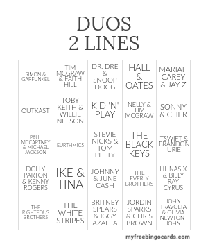 DUOS 2 LINES BINGO