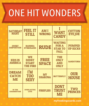 ONE HIT WONDERS BINGO
