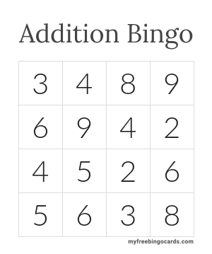 Addition Bingo