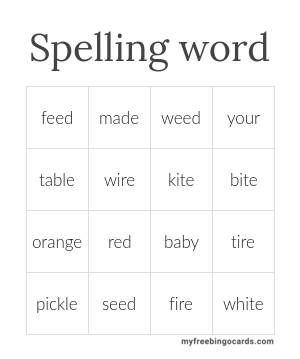Spelling word Bingo