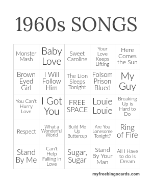 1960s SONGS Bingo