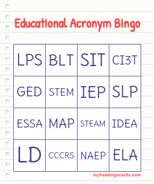 Educational Acronym Bingo