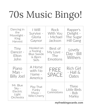 70s Music Bingo!