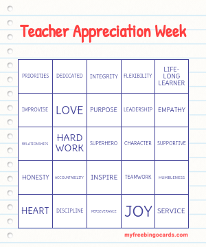 Teacher Appreciation Week Bingo