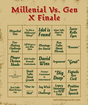 Print 100+ Millenial Vs. Gen X Finale Bingo Cards